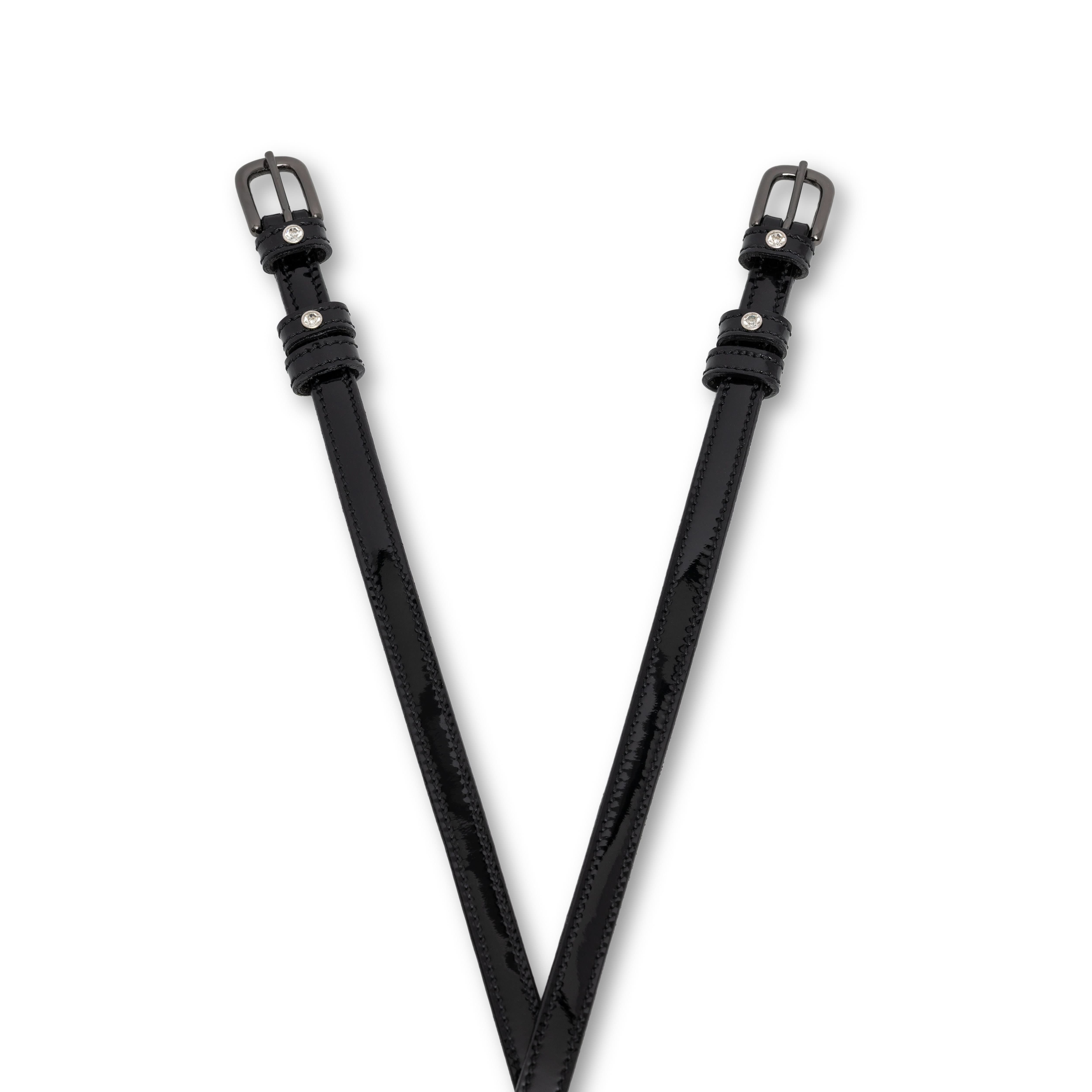 Showstopper Black Patent Leather & Clear Crystal Rivet Spur Straps ...
