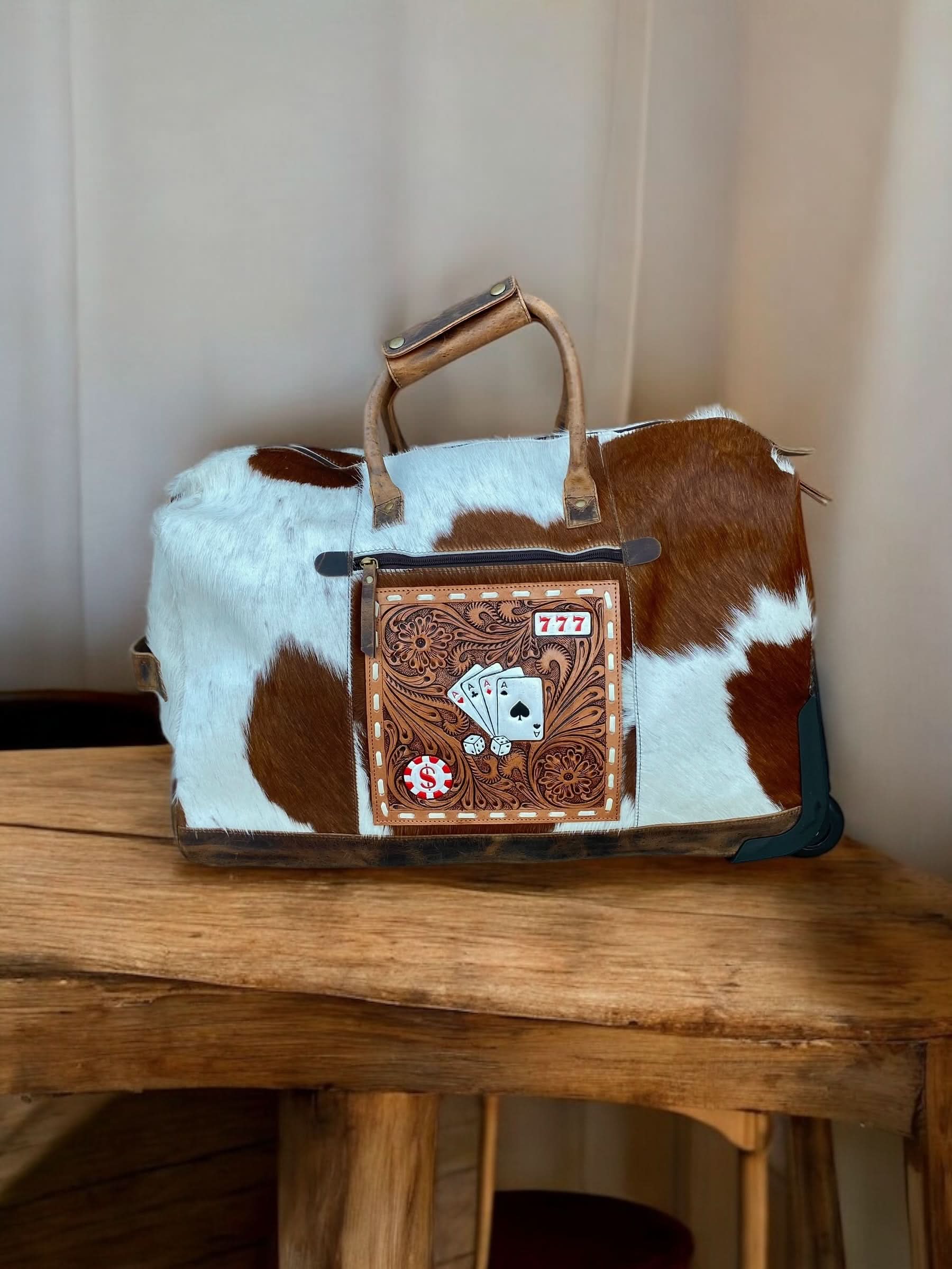 Cowhide Rolling Luggage Duffle Bag Cards – Burch HIll Tack