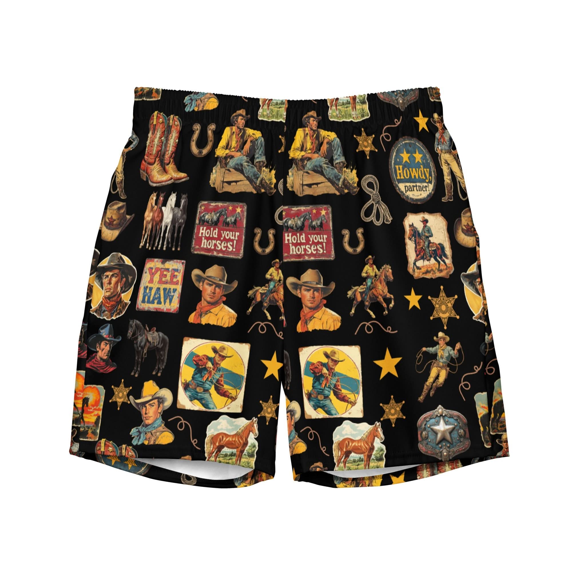 Yeehaw Vintage Cowboy Collage Swim Trunks – Burch HIll Tack